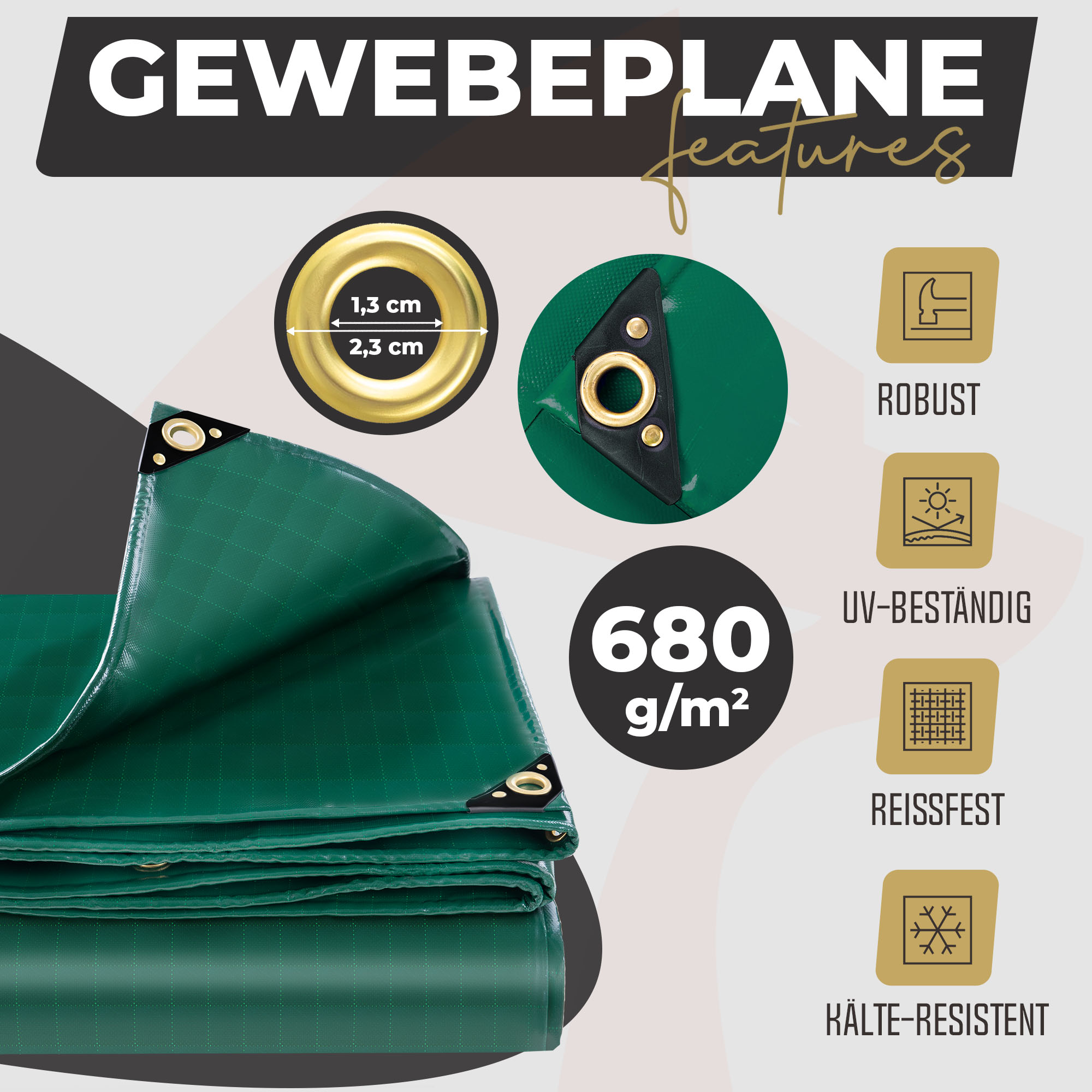 ROTFUCHS Premium Abdeckplane mit Ösen 680g/m² PVC LKW Plane Gewebeplane ...